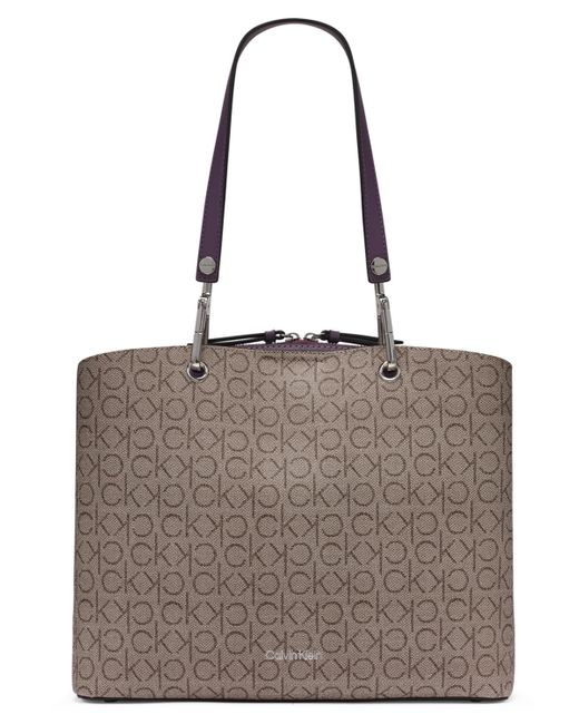 Calvin Klein Garnet Signature Triple Compartment Top Zipper Tote in ...