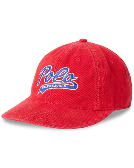 Polo Ralph Lauren Logo Washed Twill Ball Cap in Red for Men | Lyst