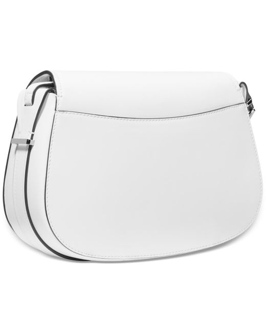 Michael Kors Michael Lydia Small Leather Flap Messenger in White | Lyst