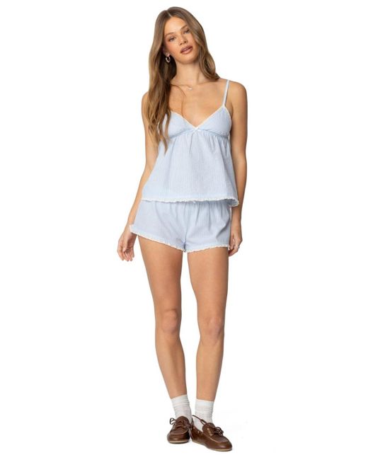 Edikted Danna Pinstripe Shorts in Blue | Lyst