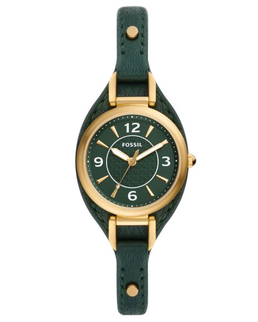 Fossil Carlie Three-hand Green Leather Strap Watch, 28mm in Metallic | Lyst