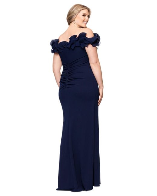Xscape Plus Size Ruffled Side-slit Evening Gown in Blue | Lyst