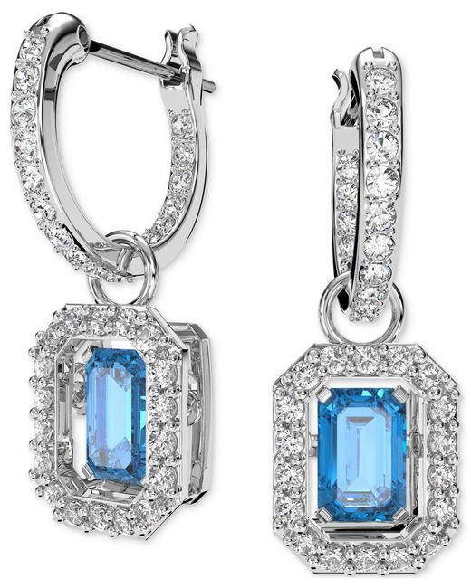 Swarovski Rhodium-plated Crystal Octagon Charm Drop Earrings in Blue | Lyst