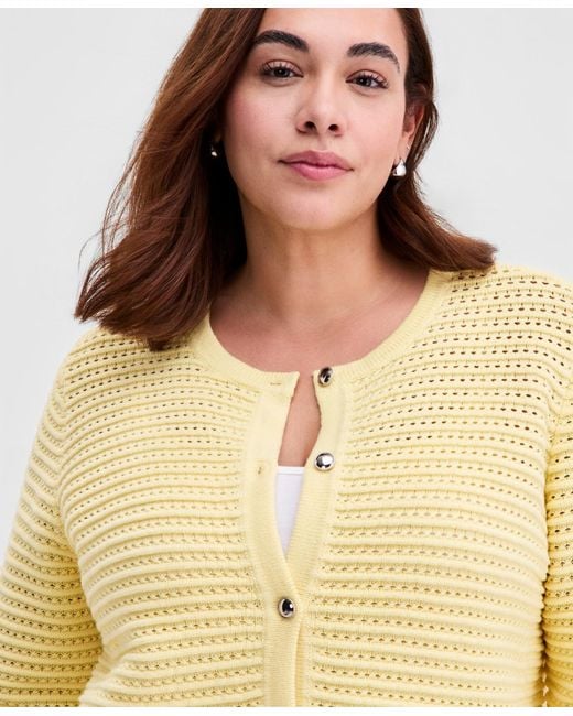 Kasper Plus Size Textured-stitch Cardigan in Natural | Lyst