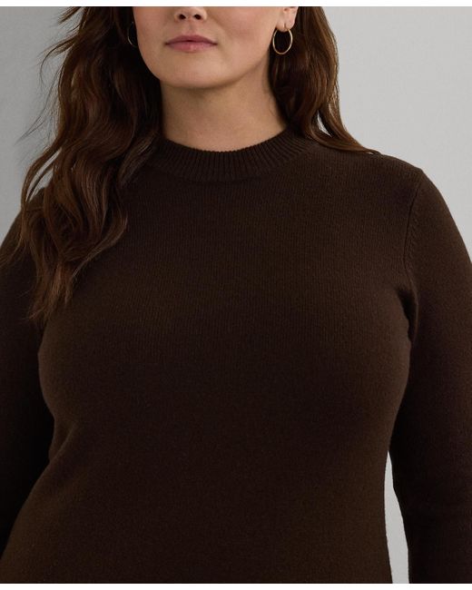 Ralph Lauren Plus Size Wool-blend Long-sleeve Sweater Dress in Black | Lyst