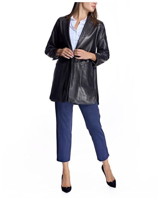 Julia & Stella By Maximilian Oversized Leather Jacket in Blue | Lyst
