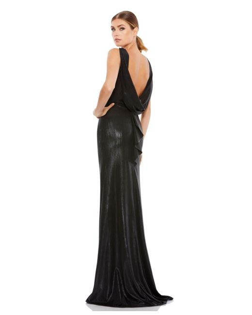 Mac Duggal Metallic Cowl Back Column Gown in Black | Lyst