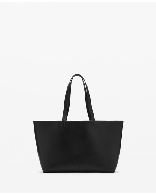 Mango Leather Shopper Bag in Black | Lyst