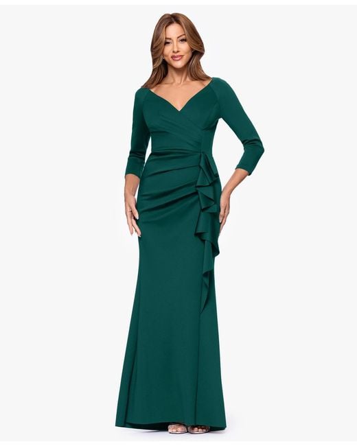 Xscape Petite V-neck 3/4-sleeve Dress in Green | Lyst