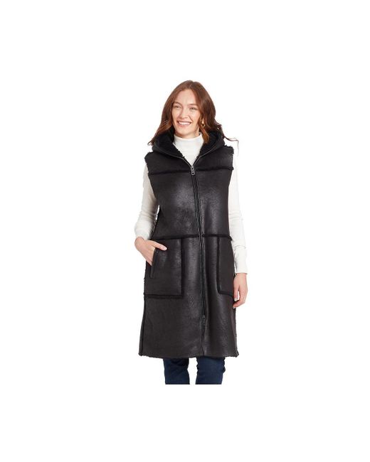 Frye Kourtney Faux Shearling Hooded Vest in Black | Lyst