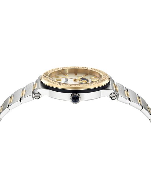 Versace Swisa Greca Logo Moonphase Diamond (1/4 Ct. T.w. in Metallic | Lyst