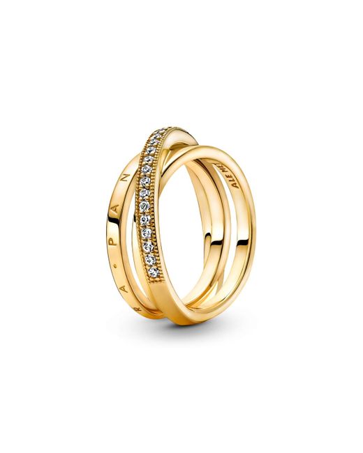 PANDORA Cubic Zirconia Signature Crossover Pave Triple Band Ring in ...