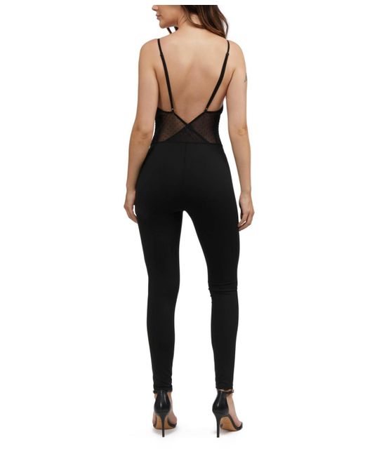 Bebe Mesh Insert Catsuit in Black | Lyst