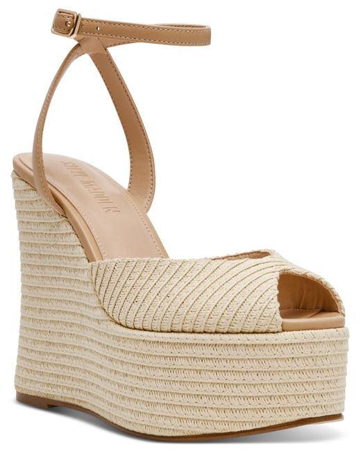 Steve Madden Wanona Raffia Wedge Sandals in Natural | Lyst