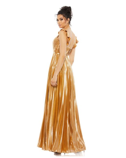 Mac Duggal Ieena Pleated Ruffled Sleeveless Gown In Metallic Lyst
