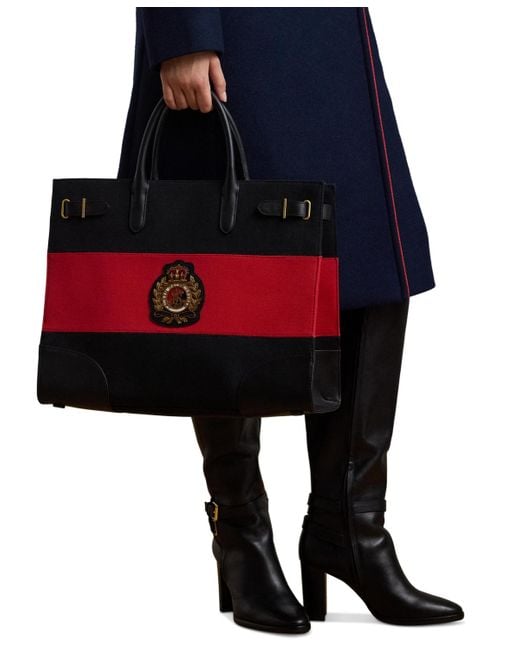 Ralph Lauren Two-tone Canvas Large Devyn Tote Bag in Red | Lyst