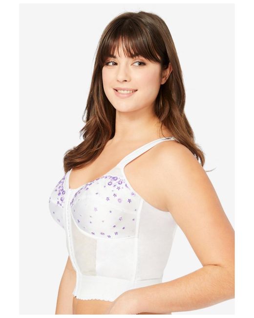 Comfort Choice Plus Size Embroidered Front-close Longline Posture Bra ...