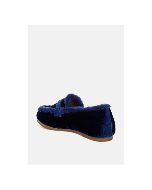 Rag & Co Bastian Fur Detail Velvet Loafers in Blue | Lyst