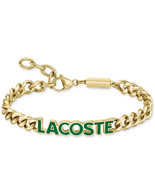 Lacoste Tone Green Logo Script Chain Bracelet in Metallic | Lyst