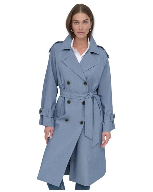 DKNY Belted Double-breasted Trench Coat in Blue | Lyst