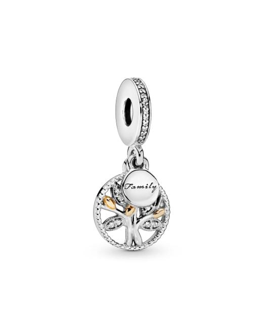 PANDORA Sparkling Family Tree Dangle Charms in White | Lyst