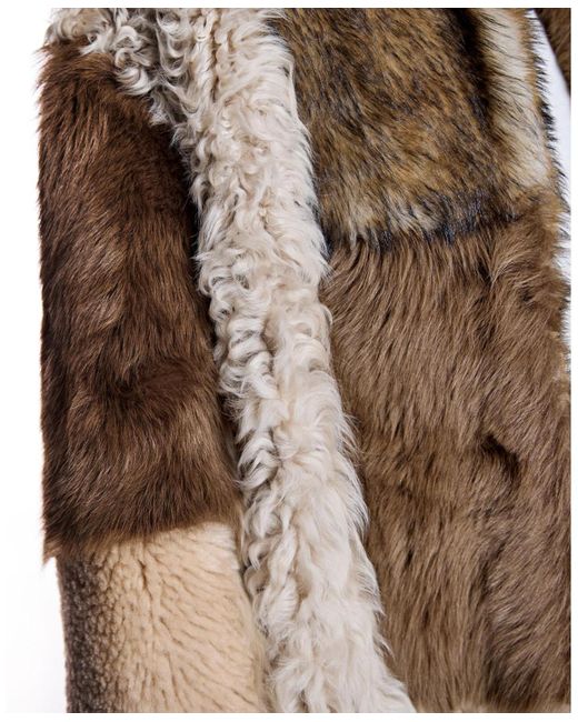 Julia & Stella By Maximilian Patchwork Shearling Coat in Brown | Lyst