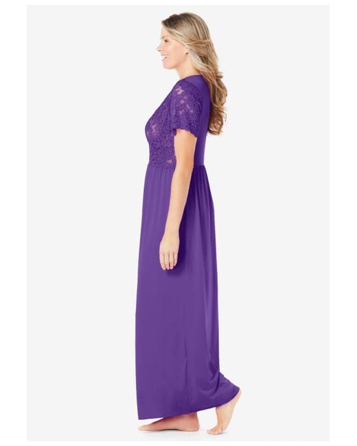 Amoureuse Plus Size Long Lace Top Stretch Knit Gown in Black | Lyst
