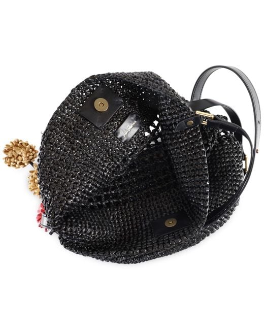 Sam Edelman Marcie Open Weave Raffia Bucket Bag in Black | Lyst