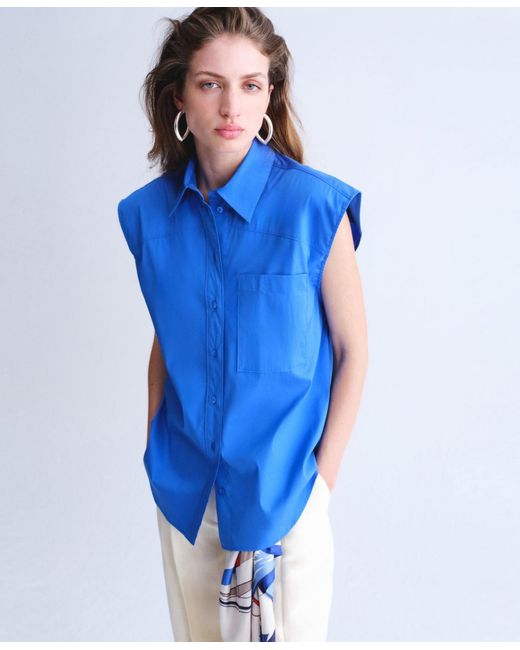 Mango Selection Sleeveless Poplin Shirt in Blue | Lyst