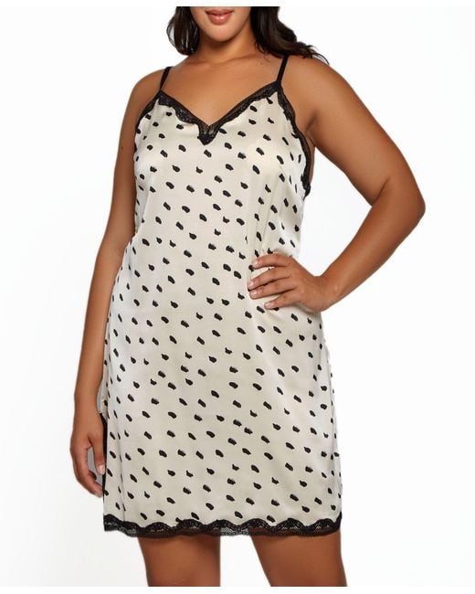 iCollection Plus Size Nadia Polka Dot And Lace Trim Chemise Lingerie in ...