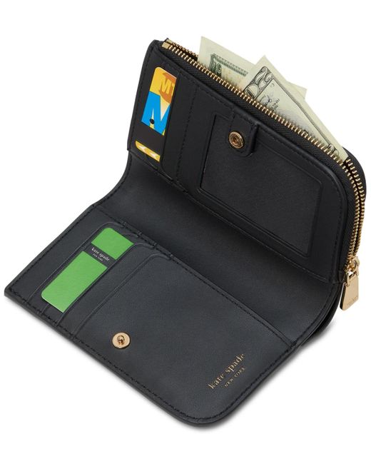 Kate Spade Deco Quilted Leather Compact Wallet in Black | Lyst