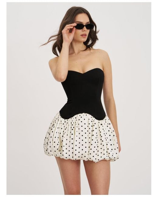Miss Circle Dahliana Polka Dot Bubble Hem Corset Mini Dress in White | Lyst