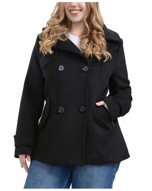 BGSD Plus Size Piper Wool Blend Hooded Pea Coat in Black | Lyst