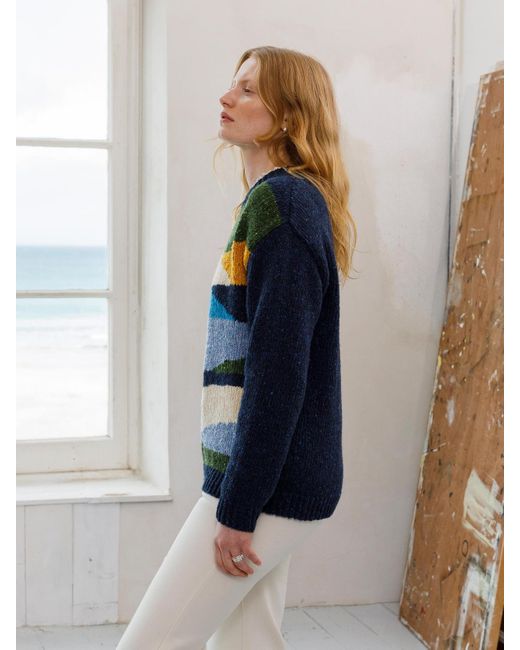 Celtic & Co. Donegal Colour Block Crew Neck Sweater in Blue | Lyst