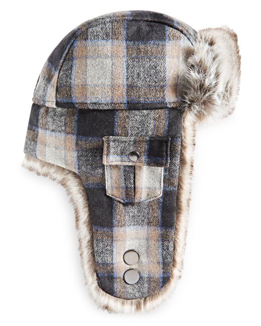 Stetson Satin Plaid Faux Fur Trapper Hat In Black Grey For Men Lyst