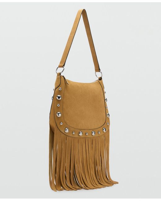 Mango Fringes And Stud Details Suede Bag in Metallic | Lyst