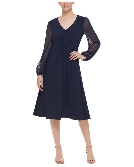 Jessica Howard Chiffon Sleeve Midi Dress In Blue Lyst