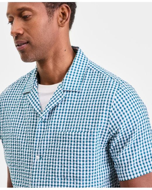 Club Room Short Sleeve Striped Seersucker Button-front Camp Shirt in ...