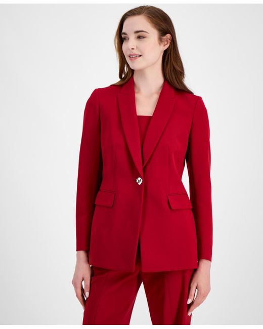 Anne Klein Stretch Peak-lapel One-button Jacket in Red | Lyst