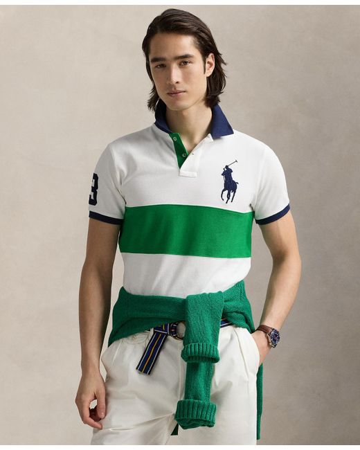 Polo Ralph Lauren Custom Slim Fit Big Pony Mesh Polo Shirt in Green for Men | Lyst