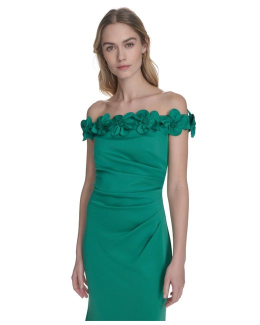 Eliza J 3d Floral Off-the-shoulder Gown in Green | Lyst