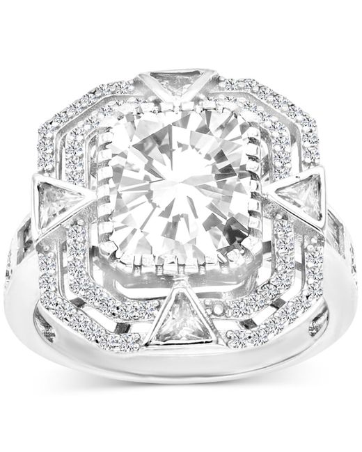 Macy's Cubic Zirconia Mixed Cut Double Halo Statement Ring in White | Lyst