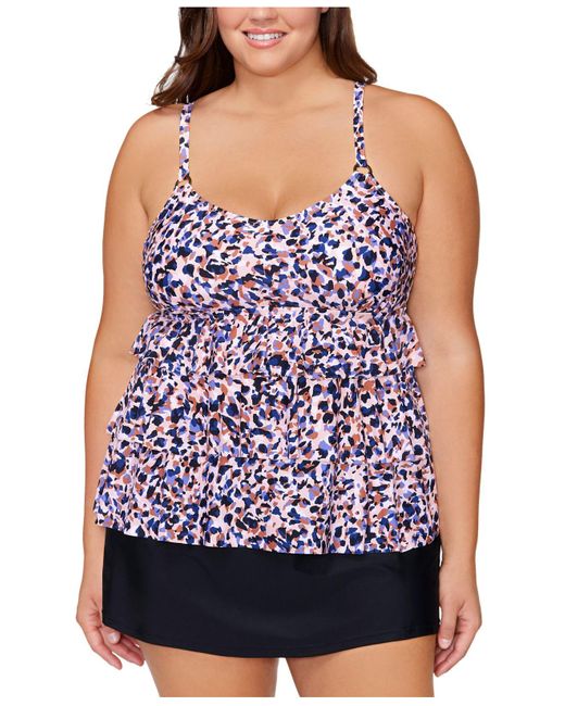 Island Escape Plus Size Triple Tier Underwire Tankini Top And Bottoms