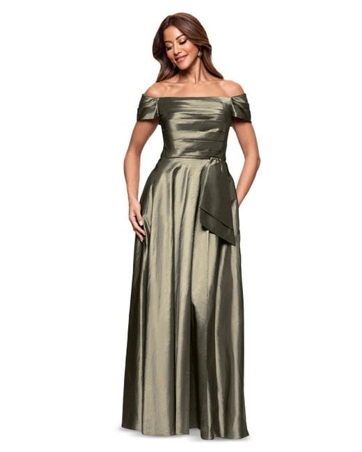 Xscape Taffeta Off-the-shoulder Gown in Green | Lyst