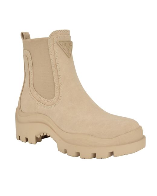 Guess Yesses Triple Triangle Lug Sole Gore Chelsea Boots in Natural | Lyst
