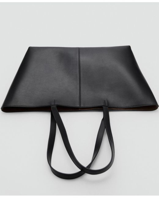 Mango Leather Shopper Bag in Black | Lyst