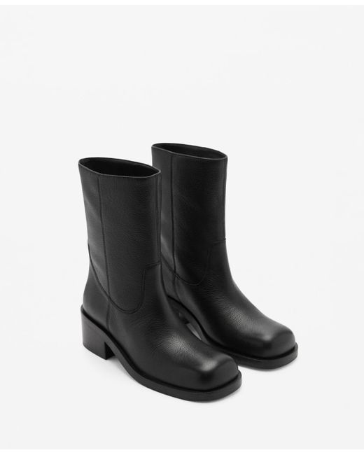 Mango Leather Square Toe Boots in Black | Lyst