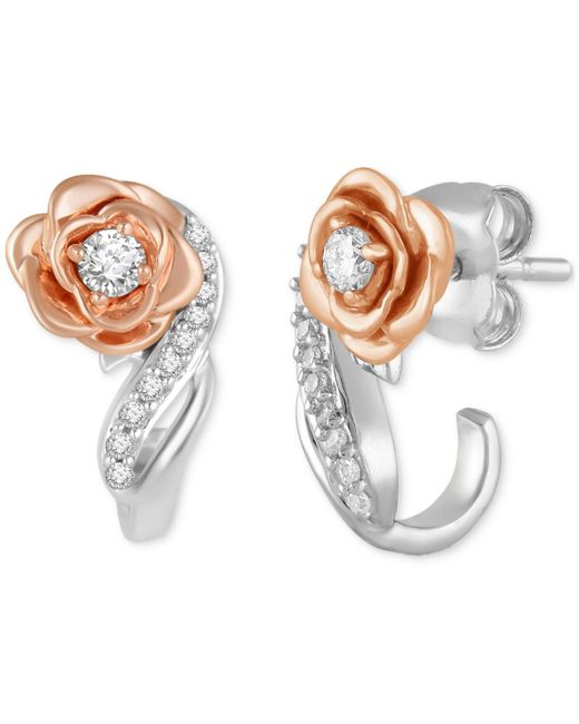 Disney Enchanted Vault Diamond Belle Rose Curved Drop Earrings (1/10 Ct. T.w. in White | Lyst