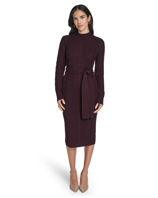 Jessica Howard Long Sleeve Mock Neck Belted Midi Sweater Dress in Red ...