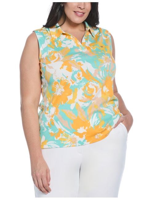 Rafaella Plus Size Floral Print Ribbed Sleeveless Polo T-shirt | Lyst